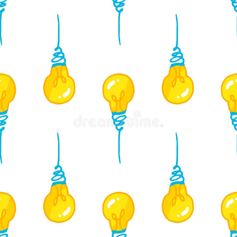 A Pattern of a Yellow Light Bulb. a Seamless Pattern, Hand-drawn in ...