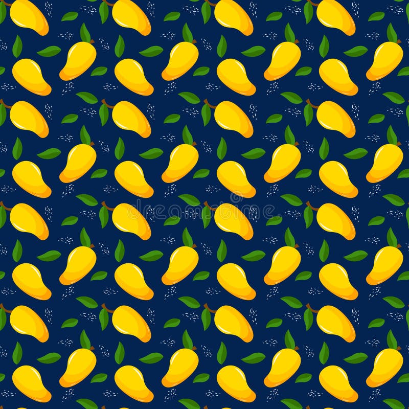 Pattern with Yellow Mango on a Blue Background. Vector Illustration ...
