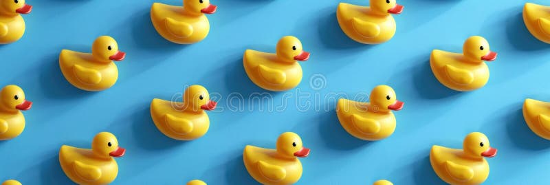Pattern of Yellow Rubber Ducks on Blue Background. Generative Ai Stock Illustration ...