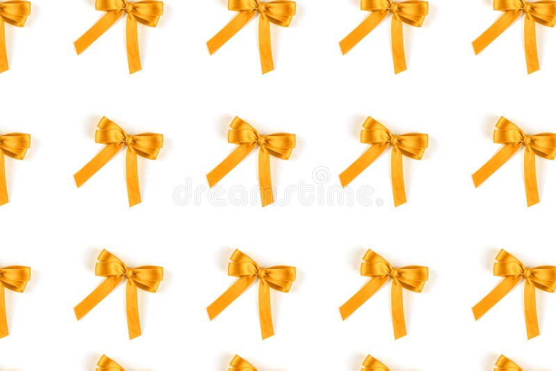 Pattern of Yellow Silk Gift Bows Isolated on White. Stock Image - Image ...