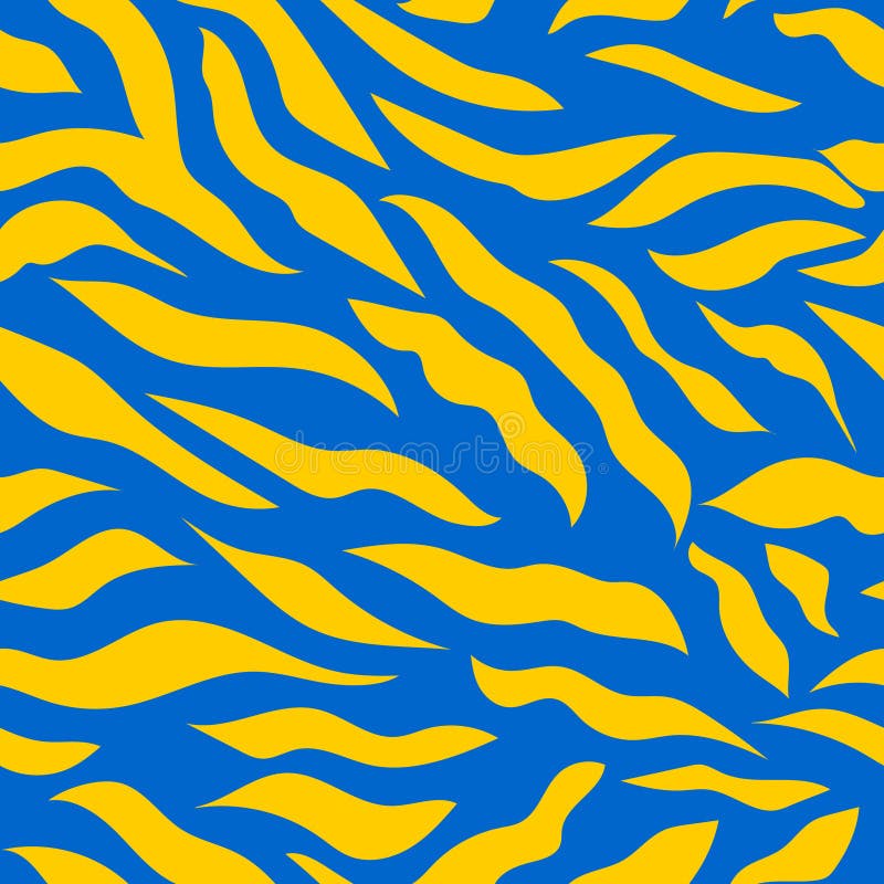Yellow Wavy Stripes on a Blue Background. Seamless Modern Zebra Pattern ...