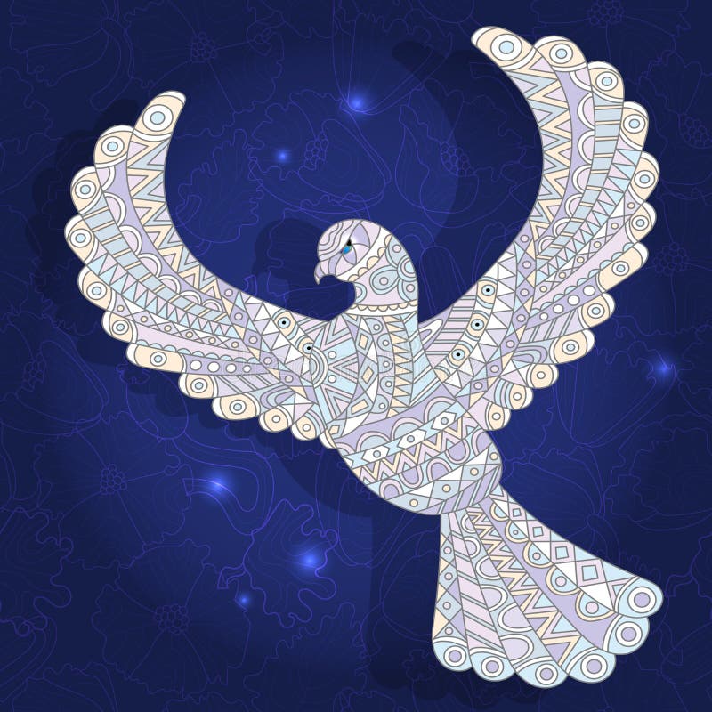 Patterned Abstract Image of a Dove on Dark Blue Background Stock Vector ...