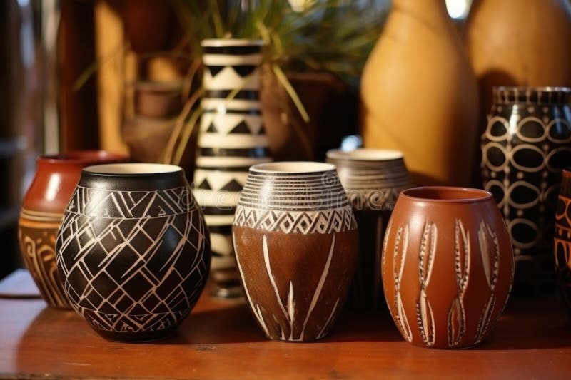 Patterned African Pottery Pieces Stock Illustration - Illustration of ...