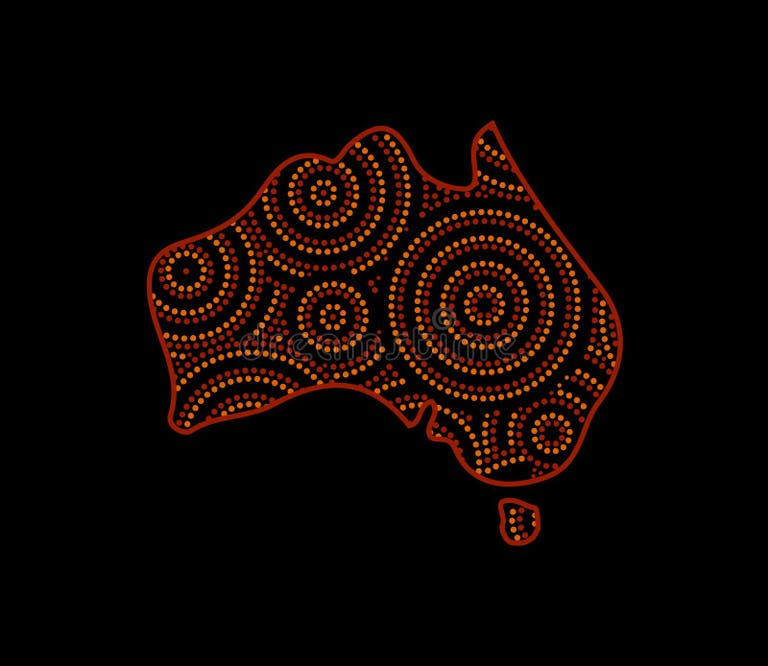 Patterned Australia Map Aboriginal Art on Black, Vector Stock Vector ...