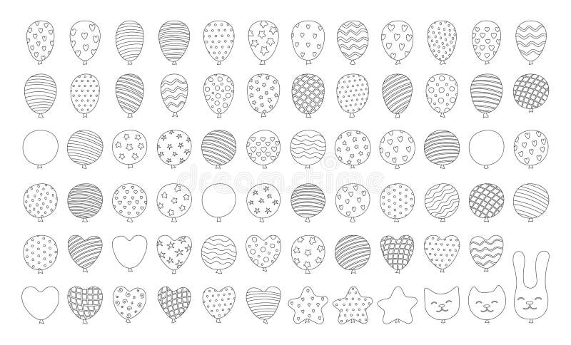 Patterned Balloons Doodle Set Illustration Linear Various Shaped ...