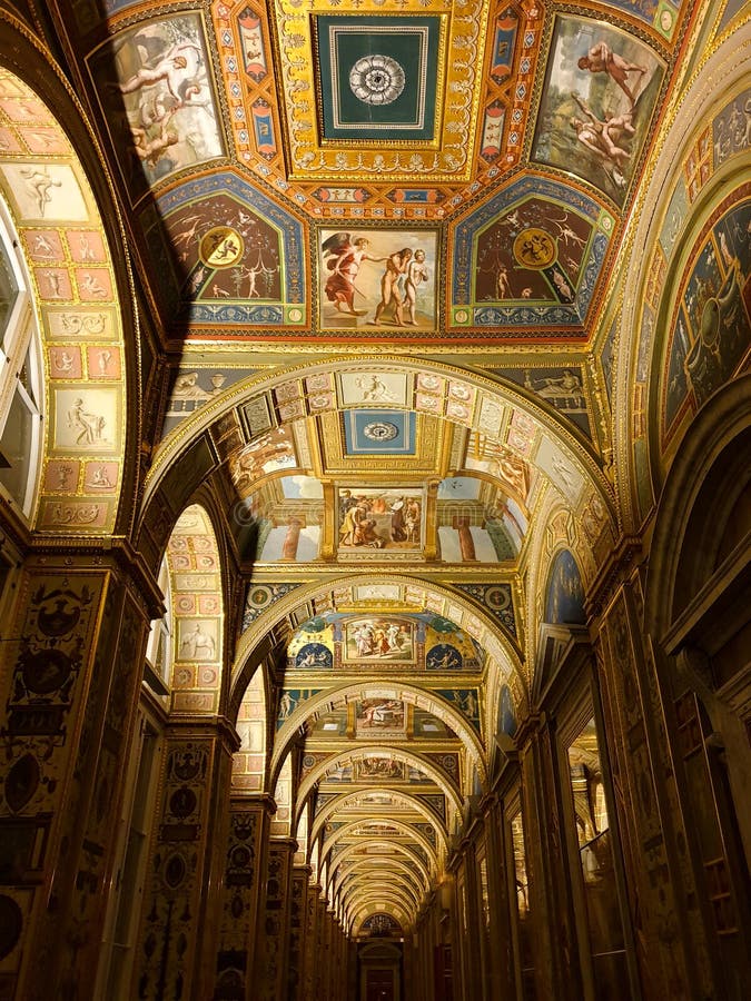 Patterned Ceiling with Paintings in the Hermitage in Russia Editorial ...