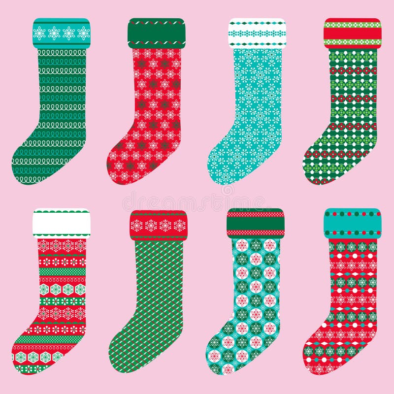 Patterned Christmas Stockings Vector Illustrations Stock Vector ...