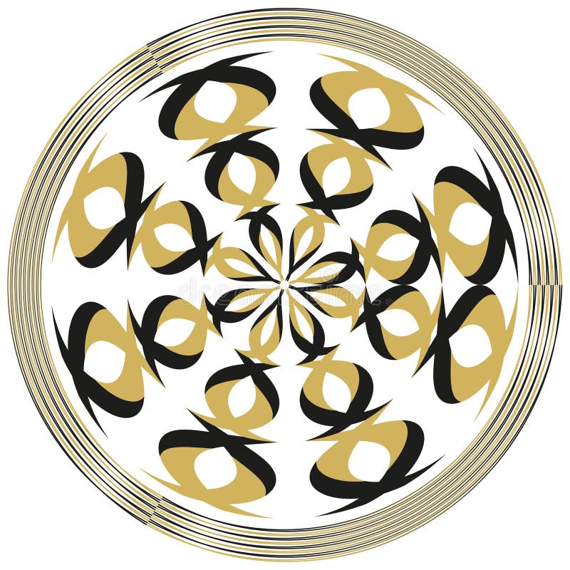 Patterned Circle Icon. Black Gold Shape. Decorative Radial Figure ...