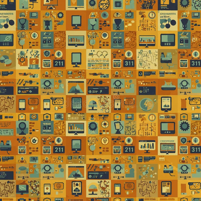 Patterned Collage of Technology-themed Illustrations Featuring Devices ...