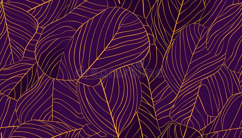 A Patterned Design Featuring Purple Leaves Outlined in Gold, Ideal for ...