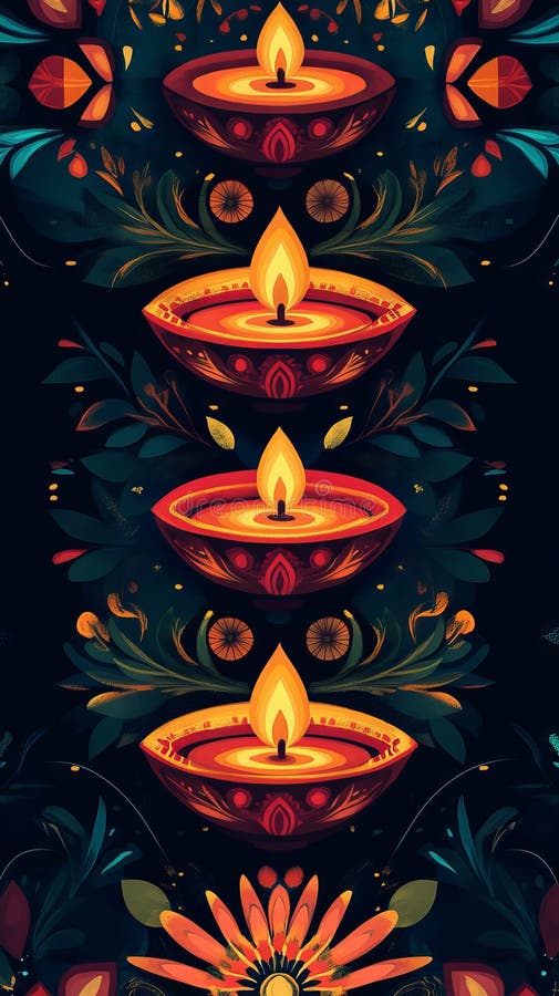 Patterned Diwali Layout with Symmetrical Designs of Diyas Stock ...