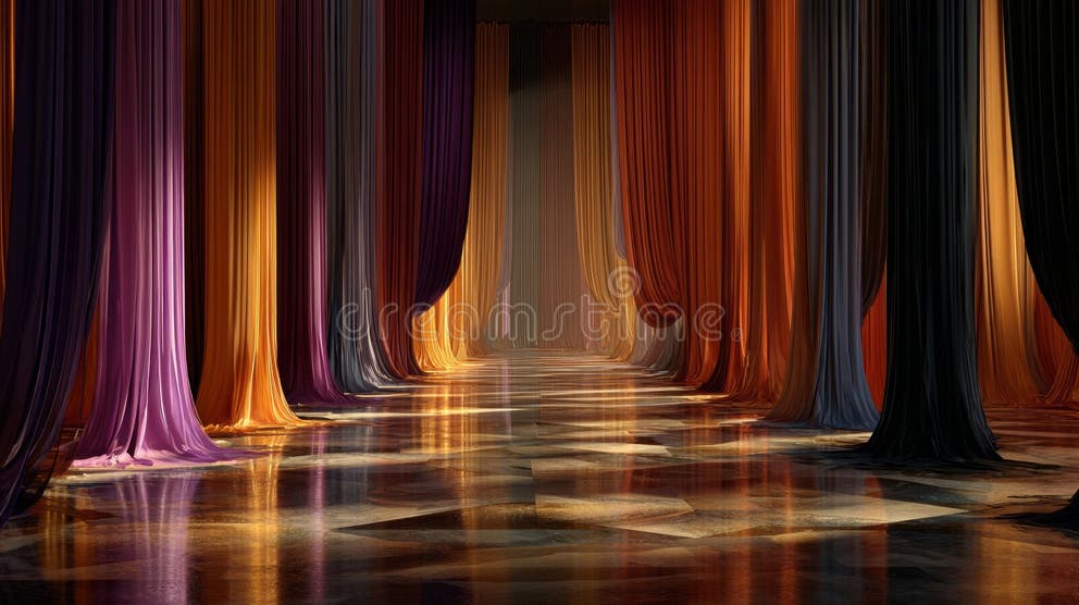 Patterned Fabric Backdrop with Vertical Pleats in a Runway Setting ...