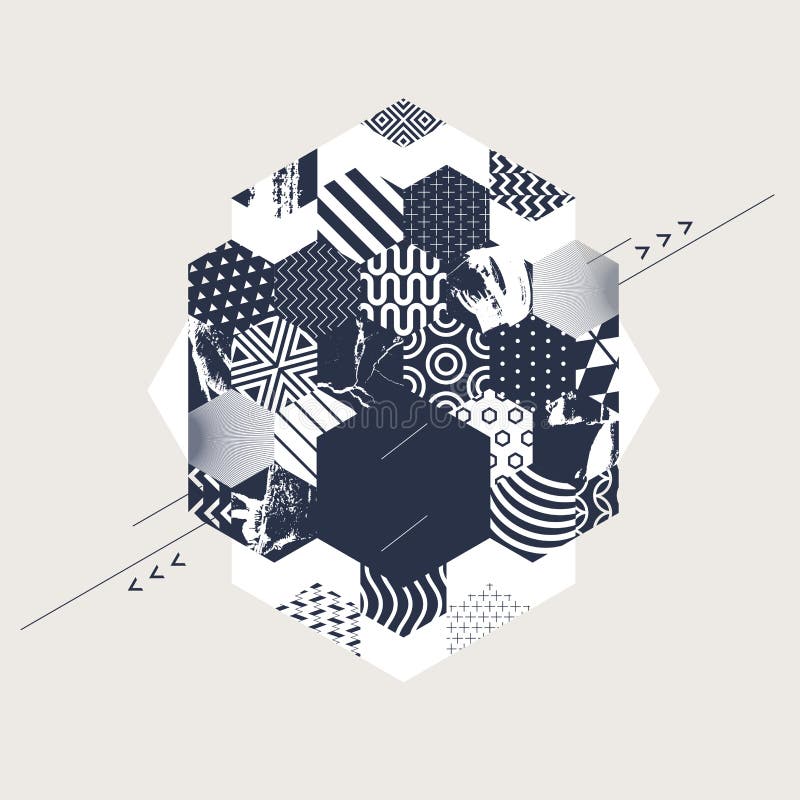 Patterned Geometric Shapes. Composition of Texture Hexagon Stock Vector ...