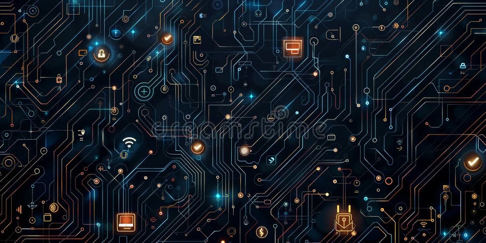 Patterned Layout Featuring Cybersecurity Themes. Stock Illustration ...