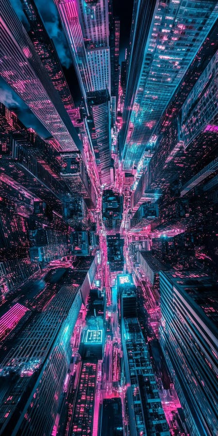 Patterned Layout of Skyscrapers with Neon Lights Stock Illustration ...