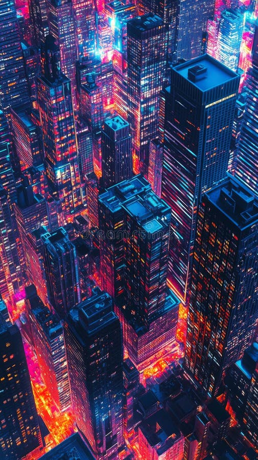 Patterned Layout of Skyscrapers with Vibrant Neon Colors Stock ...