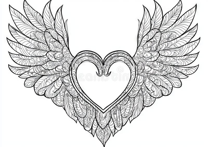 Patterned Love Heart with Angel Wings. Stock Modern Stock Photo - Image ...