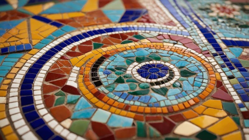 Patterned Mosaic Surface with Vibrant Colors and Intricate Designs in ...