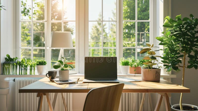 Patterned Posters Above Desk with Computer Monitor. Generative Ai Stock ...