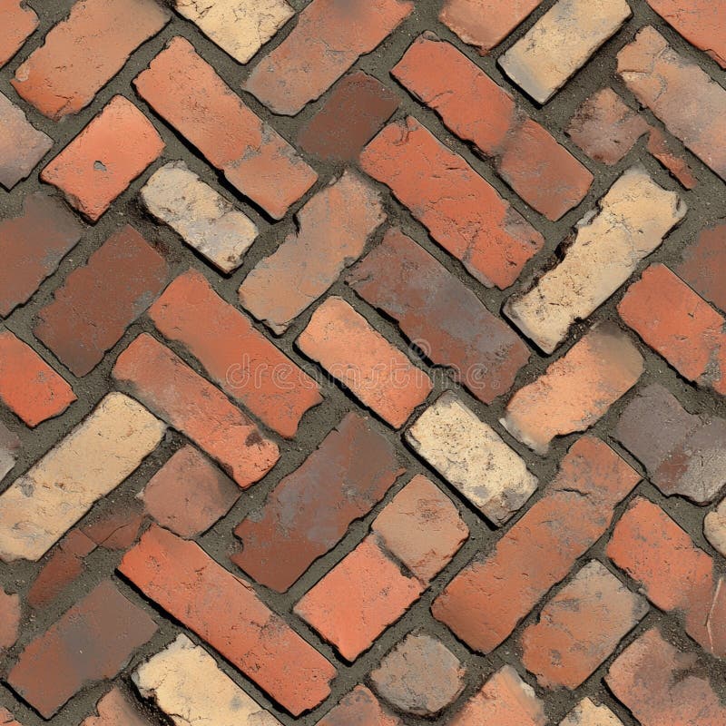Patterned Red Brick Herringbone Pavement with Aged Texture and Color Variation Stock Image ...