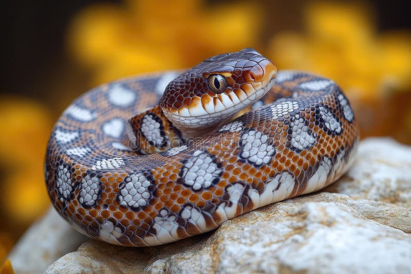 Patterned Snake Resting on Warm Rock in Garden Stock Illustration ...