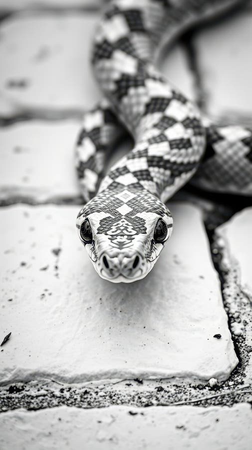 Close-up View of a Patterned Snake on a Textured Surface during ...