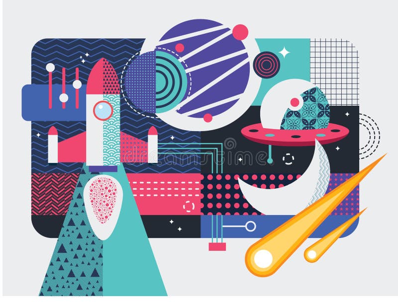 Patterned Space Art stock vector. Illustration of moon - 153002941