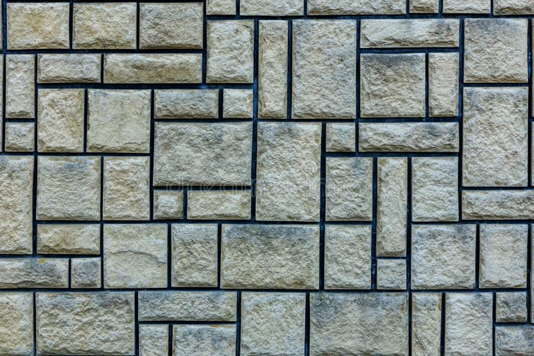 Patterned Stone Wall with Rectangular Blocks and Blue Mortar Stock ...