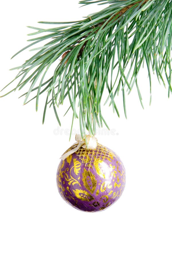 Patterned Violet Ball on Fir Branch Stock Photo - Image of tree ...