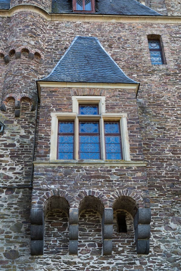 Patterned Window on Stone Wall of Medieval Castle. Stock Image - Image ...