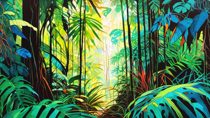 Patterns of Amazonian Green Flora Stock Illustration - Illustration of ...