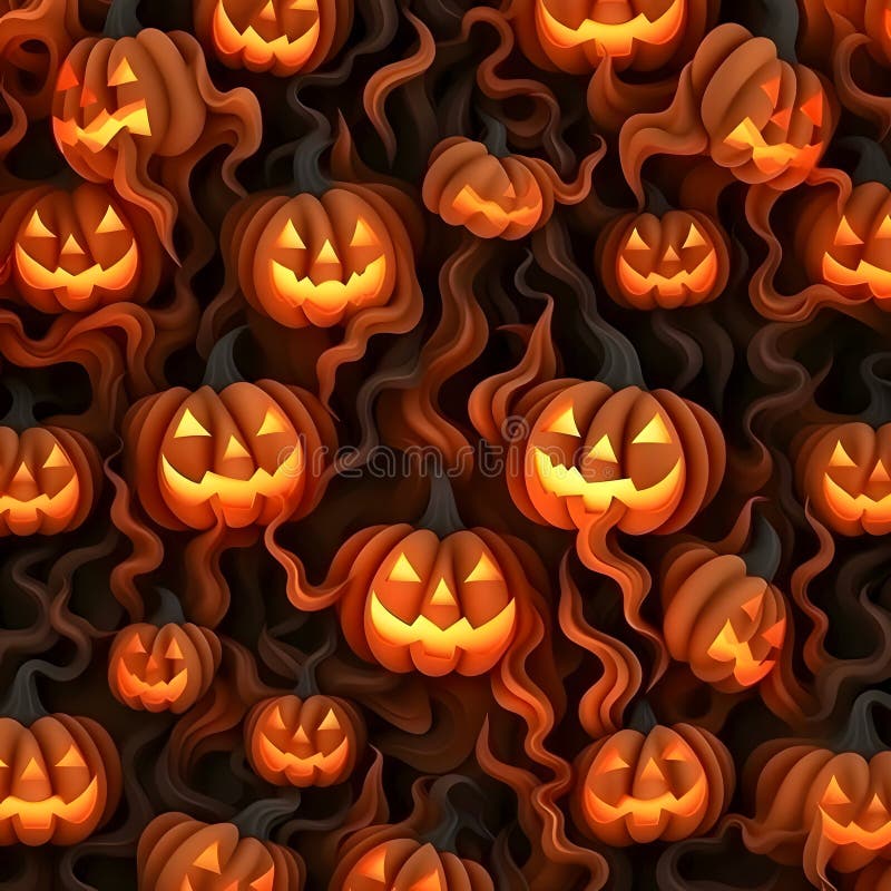 Halloween Seamless Pattern with Scary Carved Pumpkins. Vector Illustration Stock Vector ...