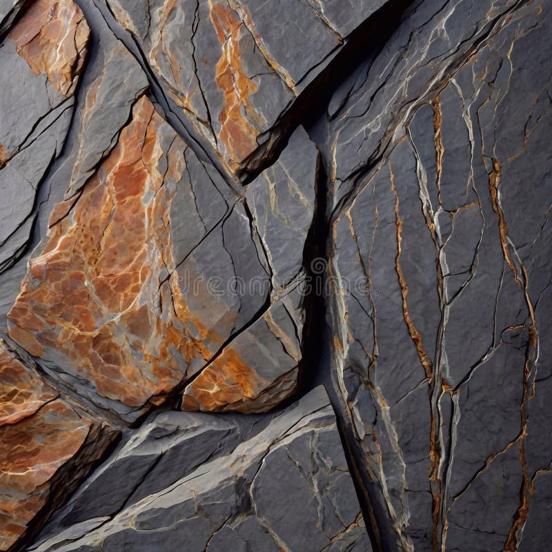 Patterns on Basalt Surfaces with Deep Cracks and Mineral-rich Veins. Illustration Created with ...