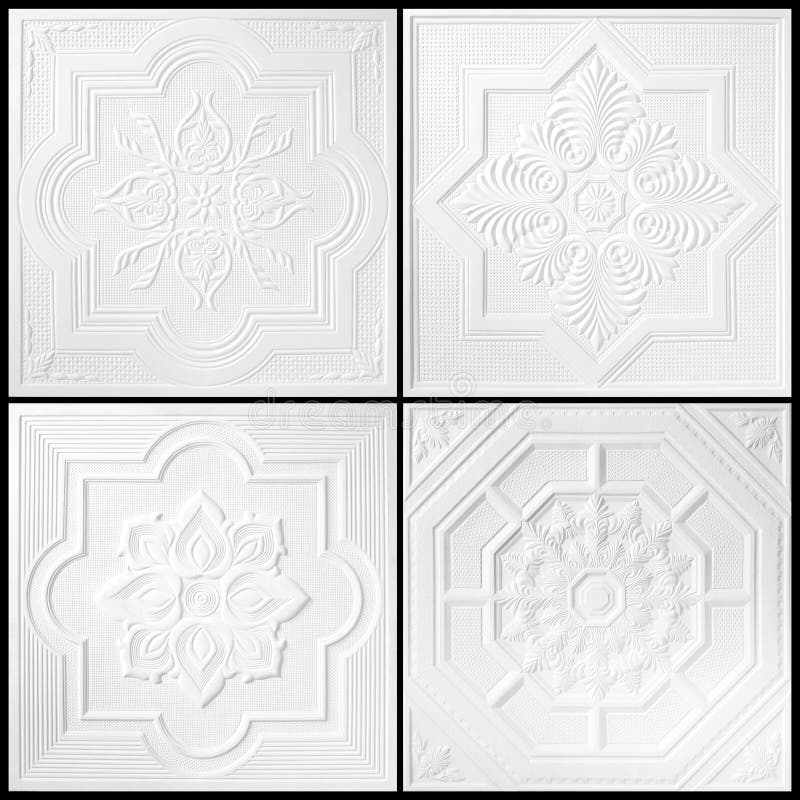 Patterns on the Ceiling Gypsum Sheets of White Flowers for Desing Stock ...