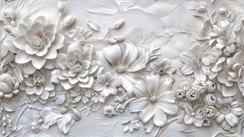 Patterns on the Ceiling Gypsum Sheets of White Flowers, Plaster ...