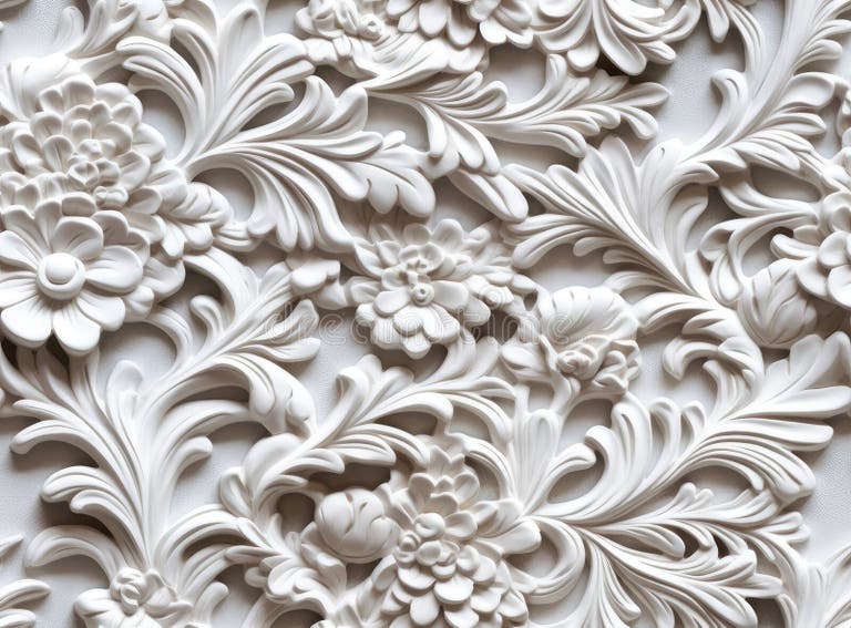 Patterns on the Ceiling Gypsum Sheets of White Flowers, Plaster ...