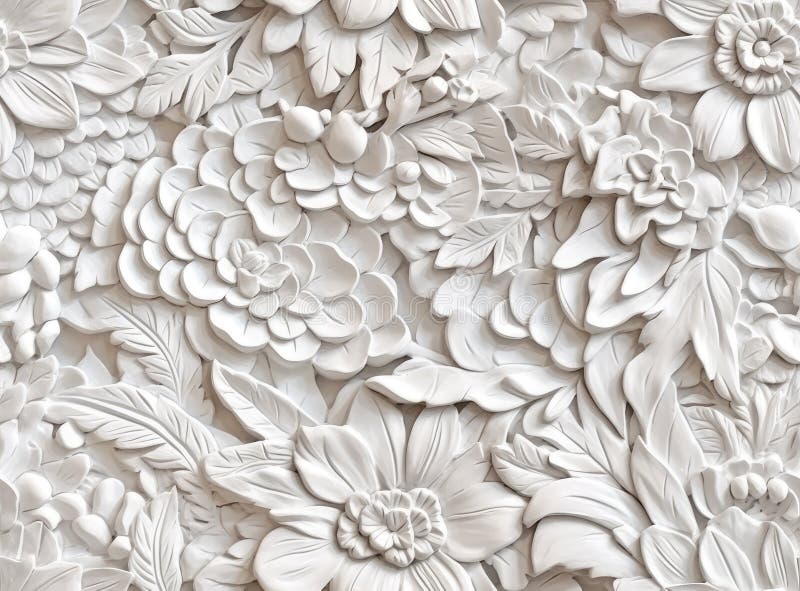 Patterns on the Ceiling Gypsum Sheets of White Flowers, Plaster ...