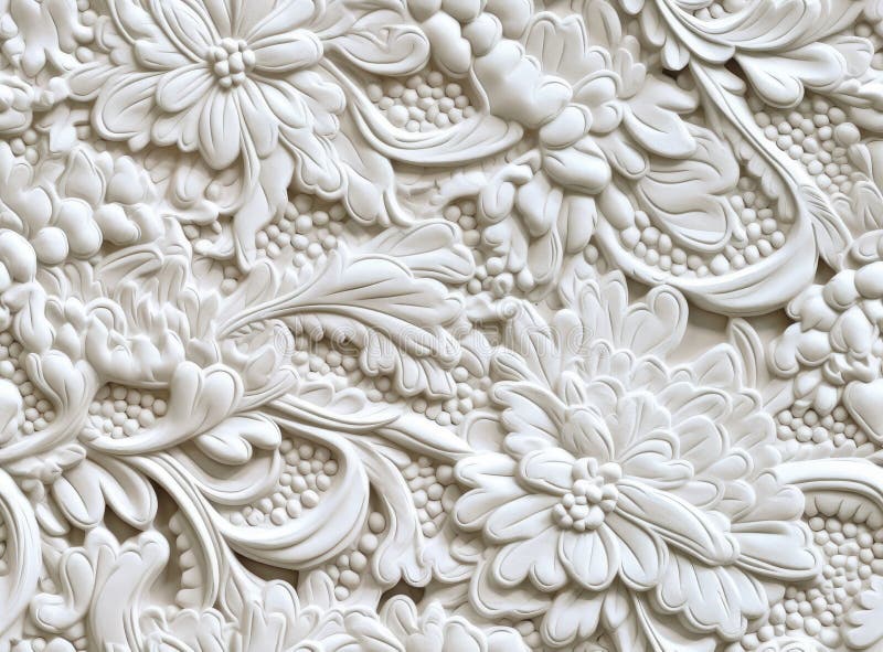 Patterns on the Ceiling Gypsum Sheets of White Flowers, Plaster ...