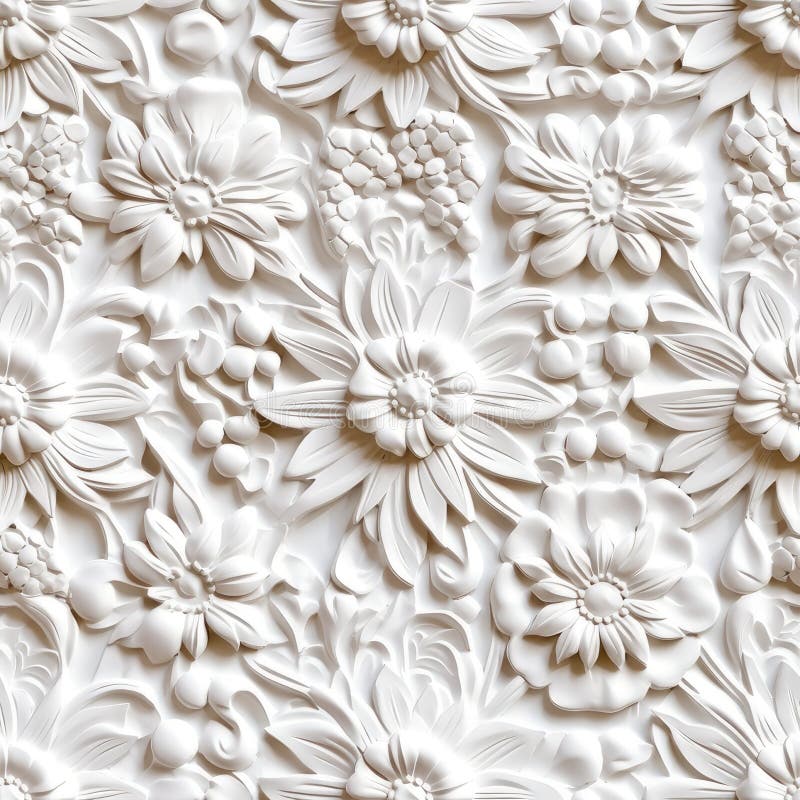 Patterns on the Ceiling Gypsum Sheets of White Flowers, Plaster ...