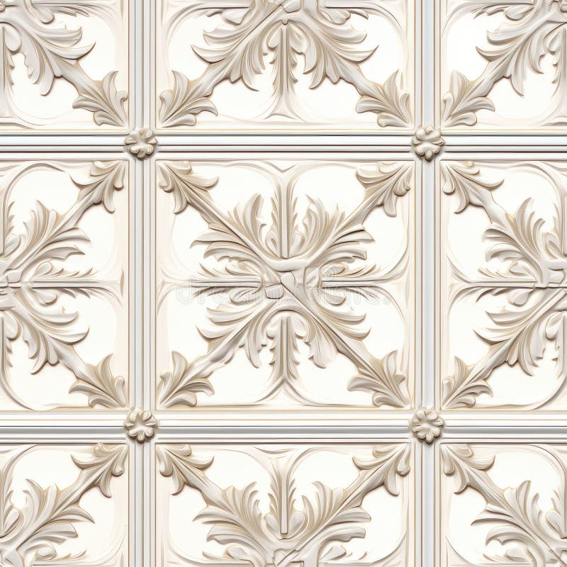 Patterns on the Ceiling Gypsum Sheets of White Flowers, Plaster ...