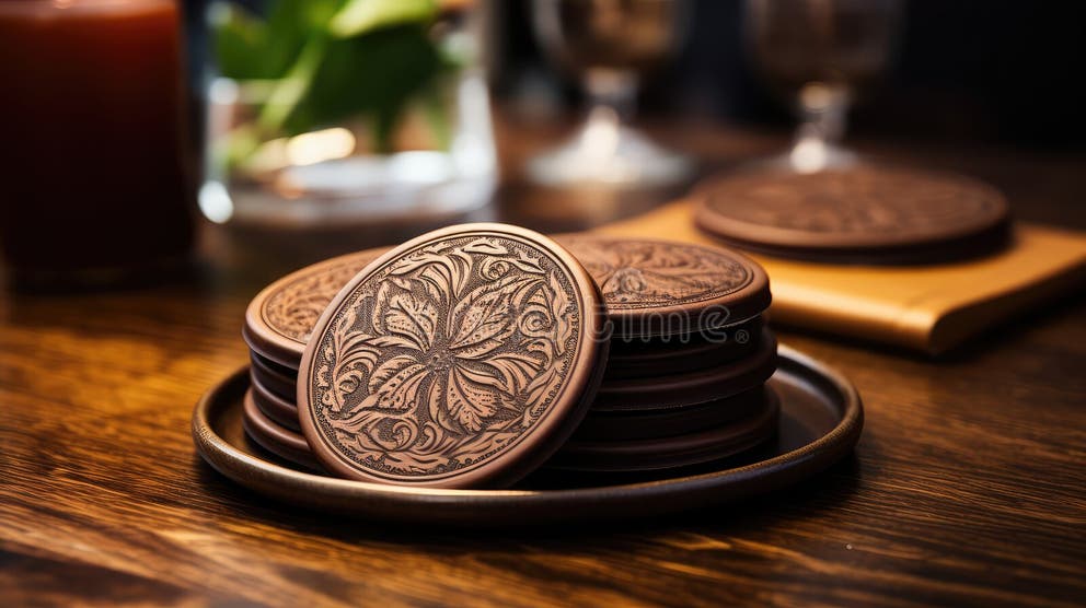 Patterns coaster on table stock illustration. Illustration of handmade ...