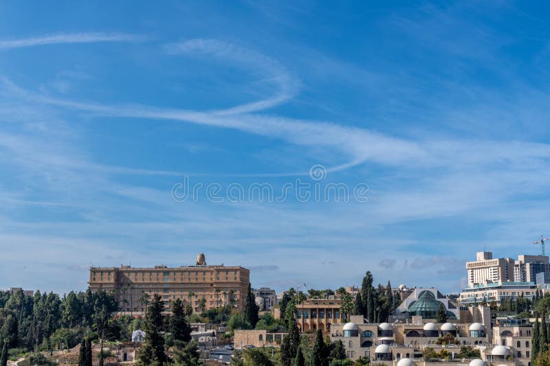 Patterns of Contrails and Cirrus Clouds Over West Jerusalem Stock Image ...