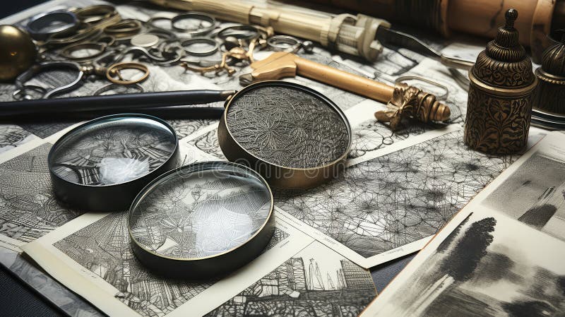 Patterns Etching Magnifying Glass Stock Illustration - Illustration of ...