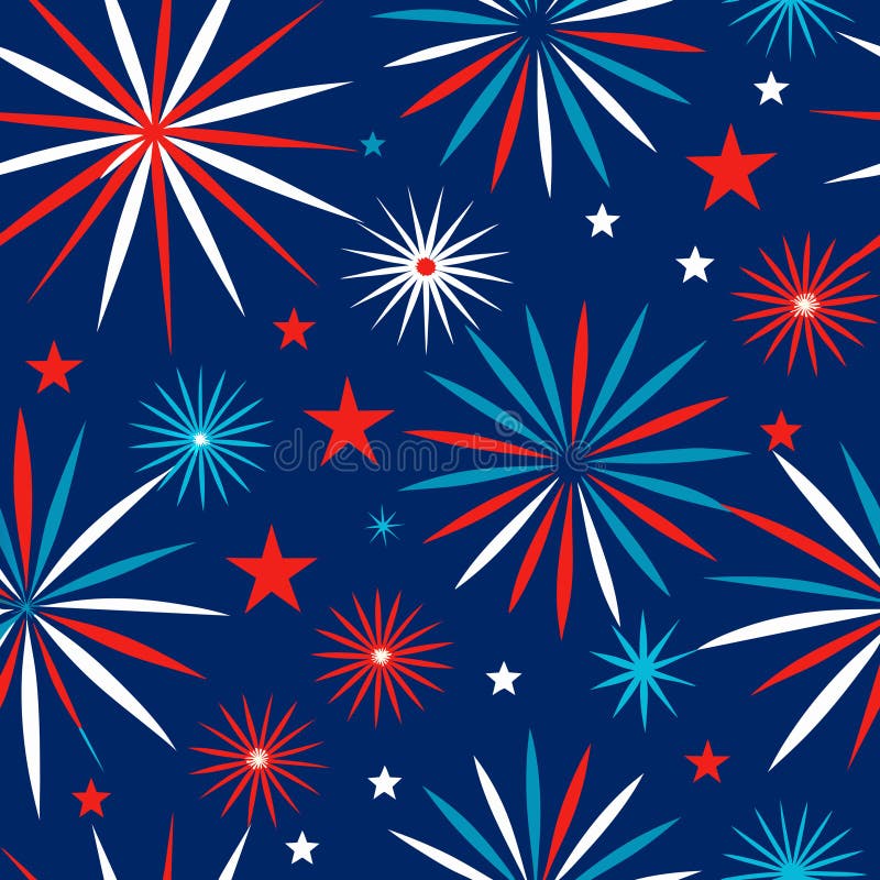 Patterns and Fireworks are Scattered Across a Dark Blue Background ...