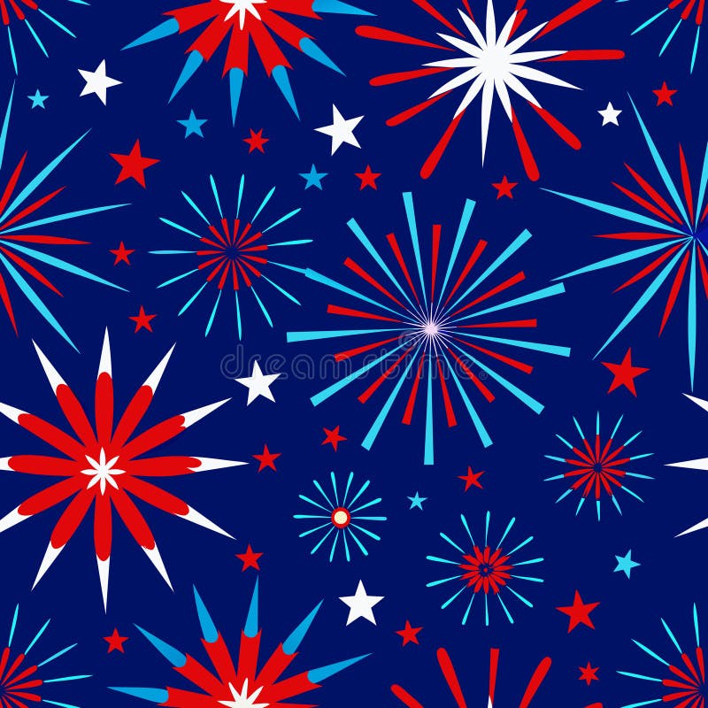 Patterns and Fireworks are Scattered Across a Dark Blue Background ...