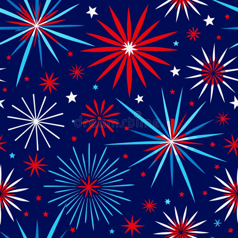 Patterns and Fireworks are Scattered Across a Dark Blue Background ...