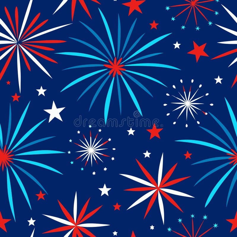 Patterns and Fireworks are Scattered Across a Dark Blue Background ...