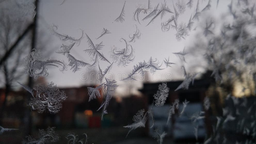 Patterns of Freezing on the Windshield of a Car. Stock Image - Image of ...
