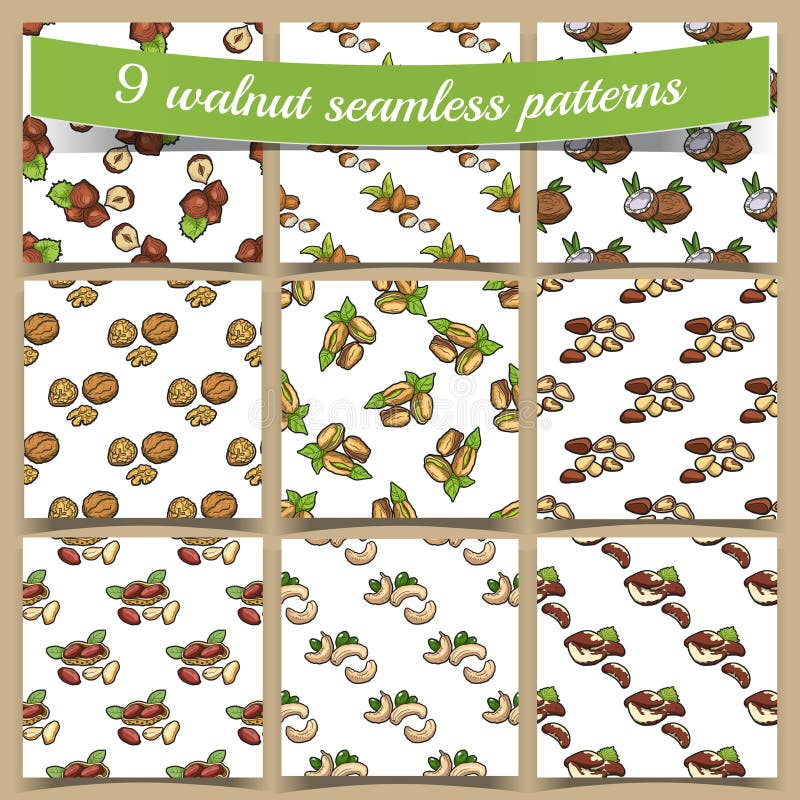 Patterns with Fresh Nuts stock vector. Illustration of wallpaper ...