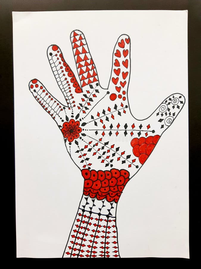 Patterns on a hand stock illustration. Illustration of draw - 208394863